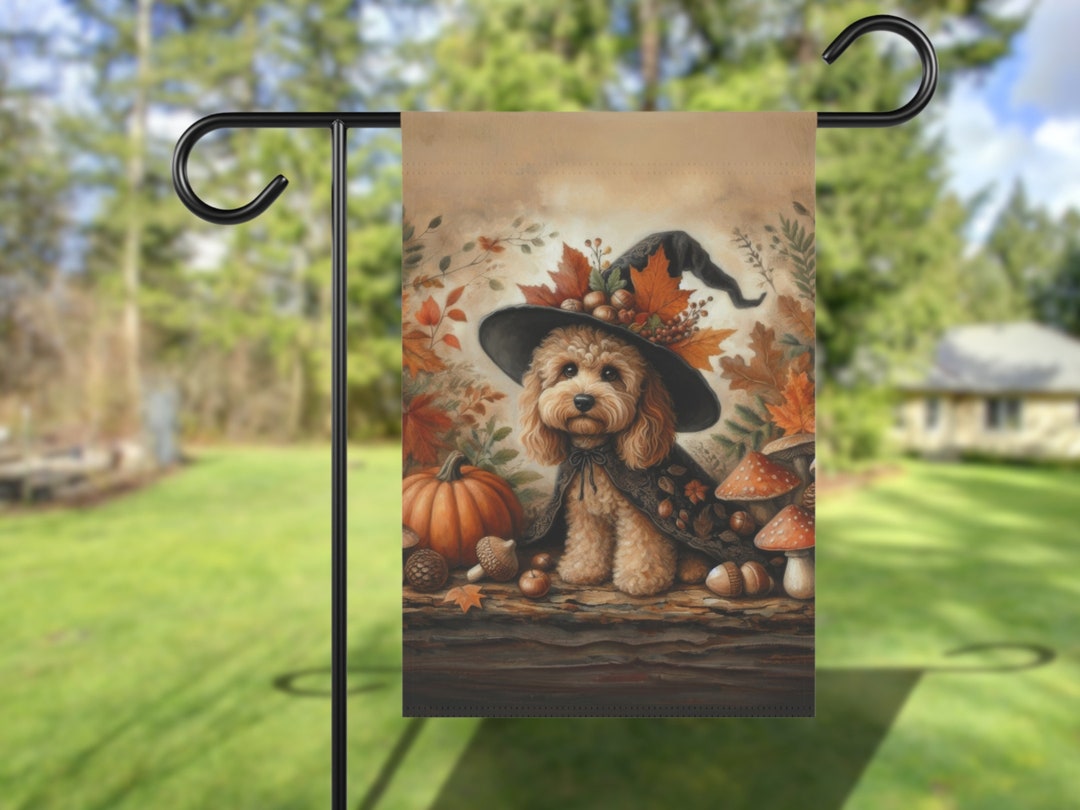 Cockapoo Fall Garden Flag, Autumn Cavapoo Halloween Witch Yard Flag ...