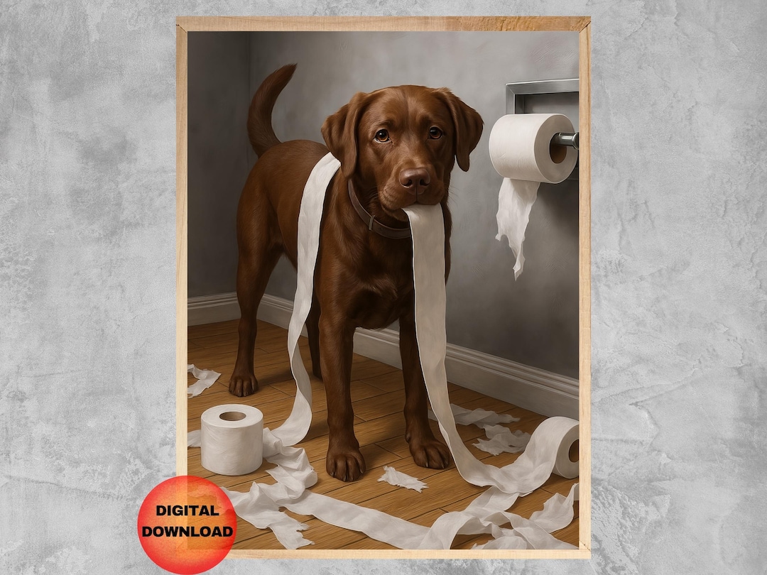 Funny Chocolate Labrador Bathroom Wall Art, Brown Lab Toilet Paper ...
