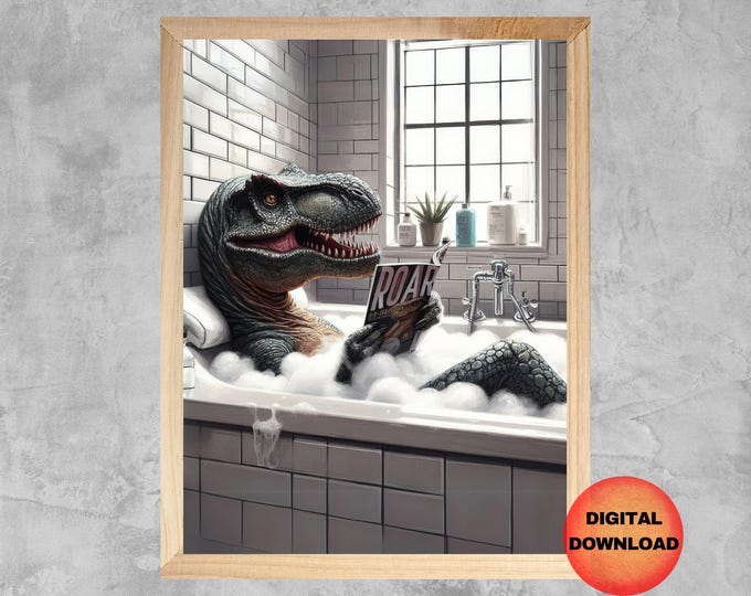 T-rex in the Bathroom Dinosaur Painting Watercolour Dino Trex Washroom ...