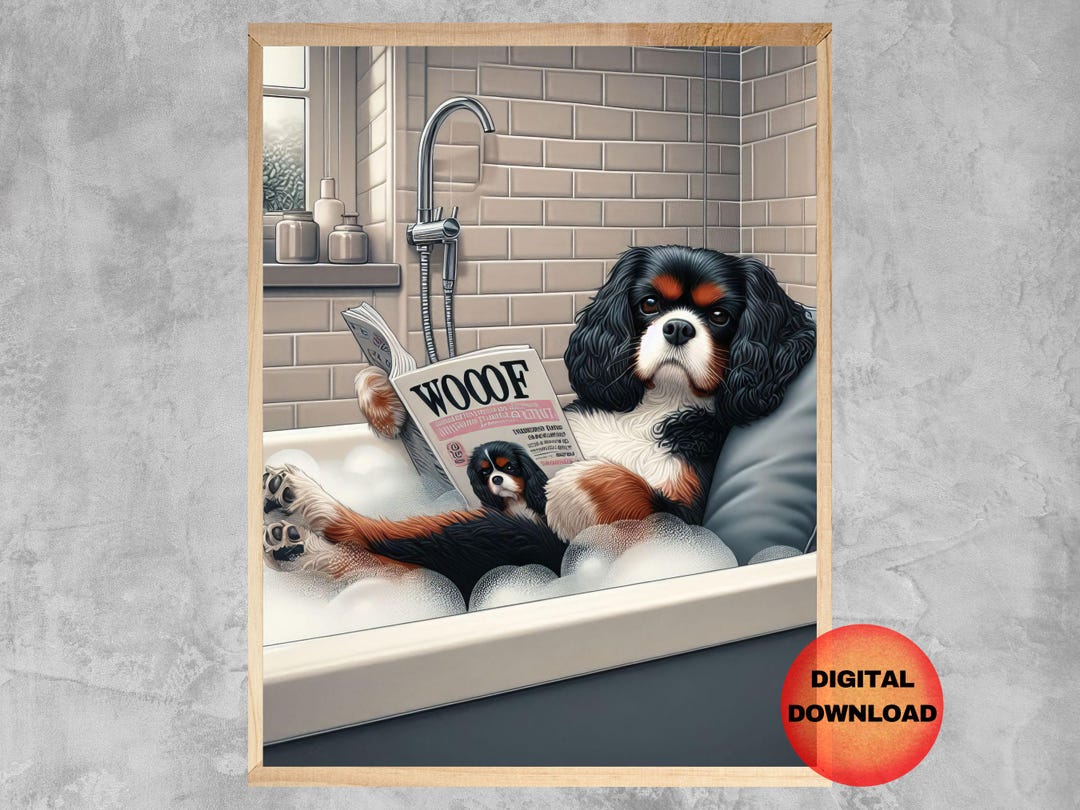 TRICOLOR Cavalier King Charles Spaniel Bathtub Wall Art, Cavalier Dog ...