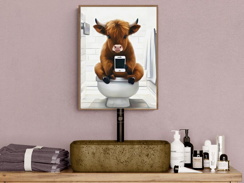 Highland Kuh auf Toilette mit Telefon lustige Badezimmer Wand - Etsy.de