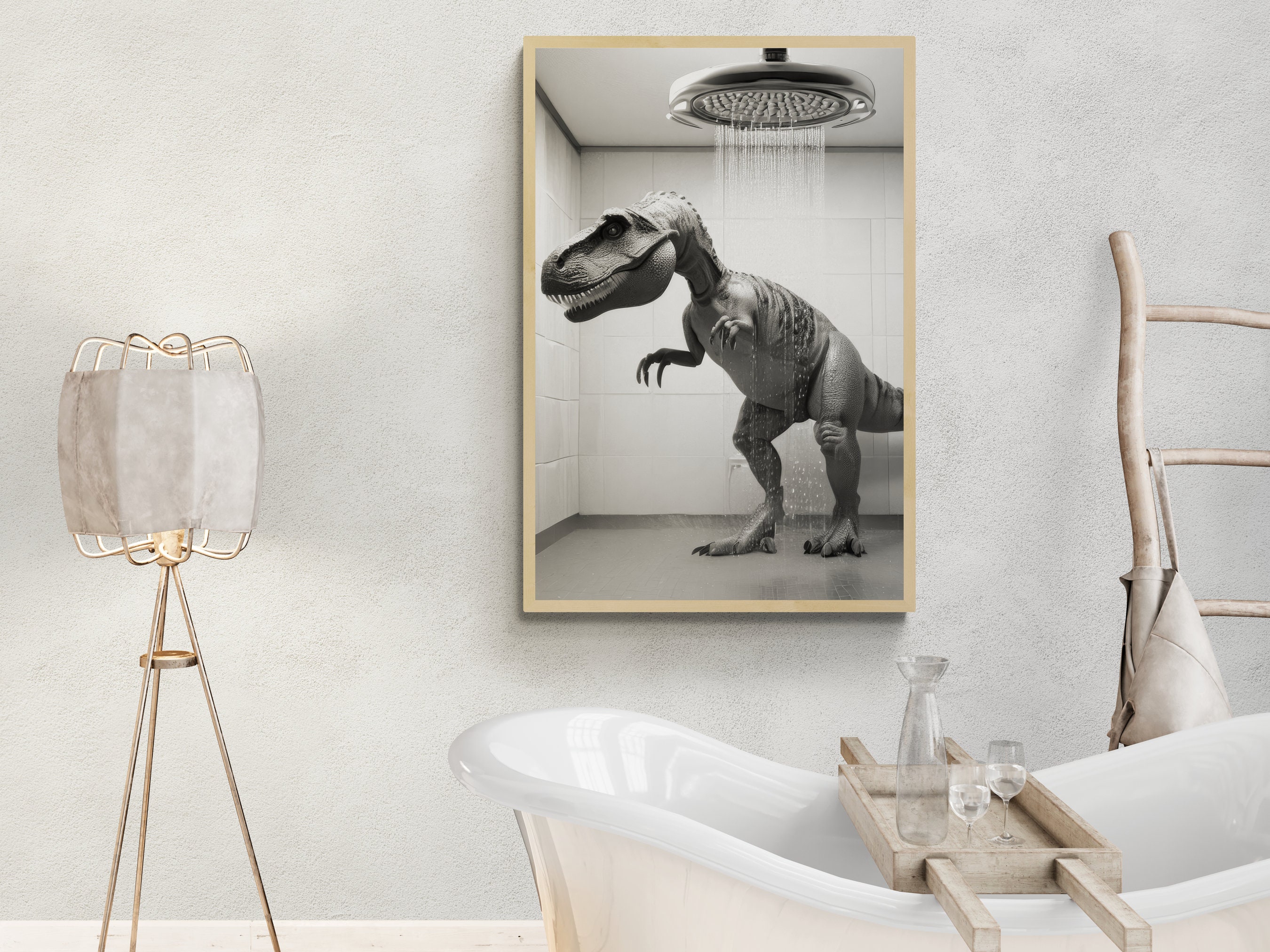 Funny T-rex Bathroom Wall Art, Dinosaur Theme Kids Room Print, Dino in ...