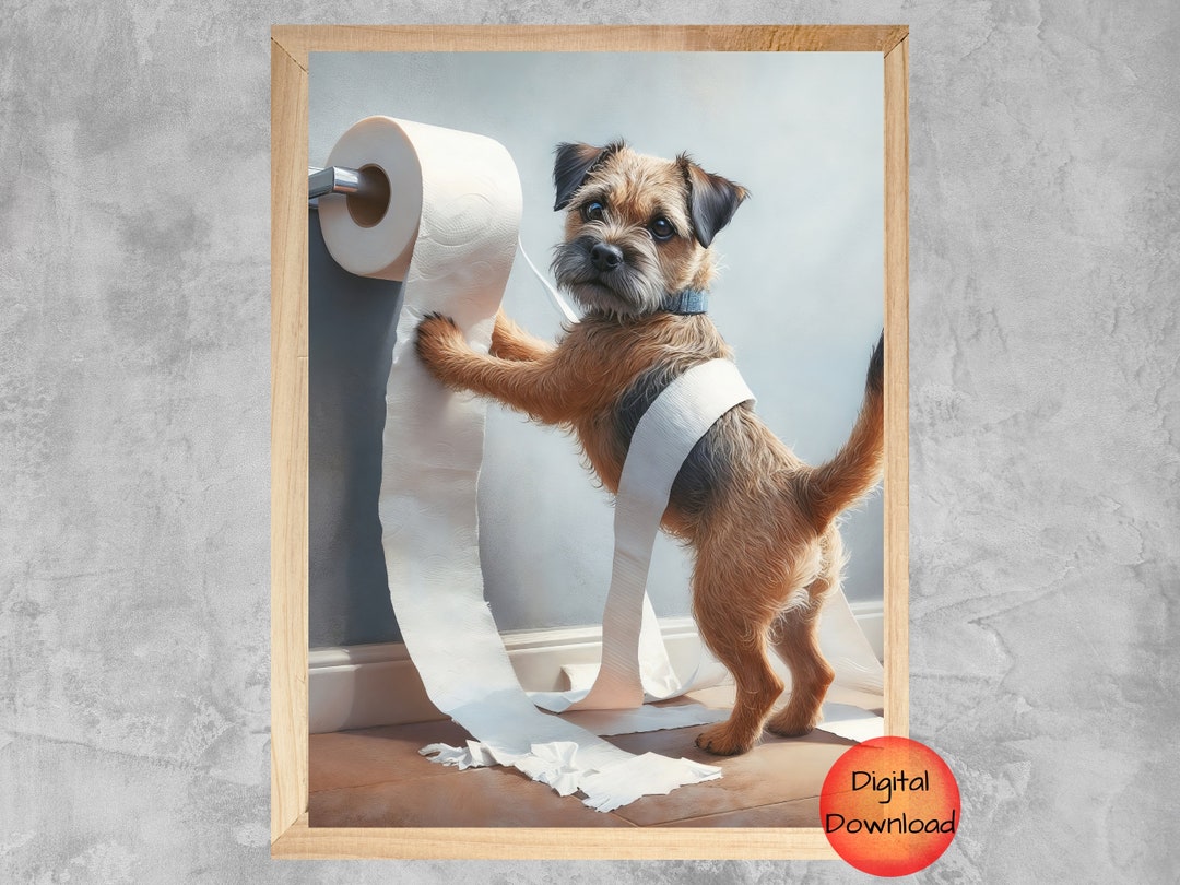 Border Terrier Funny Bathroom Wall Art, Border Terrier Toilet Art, Kids ...