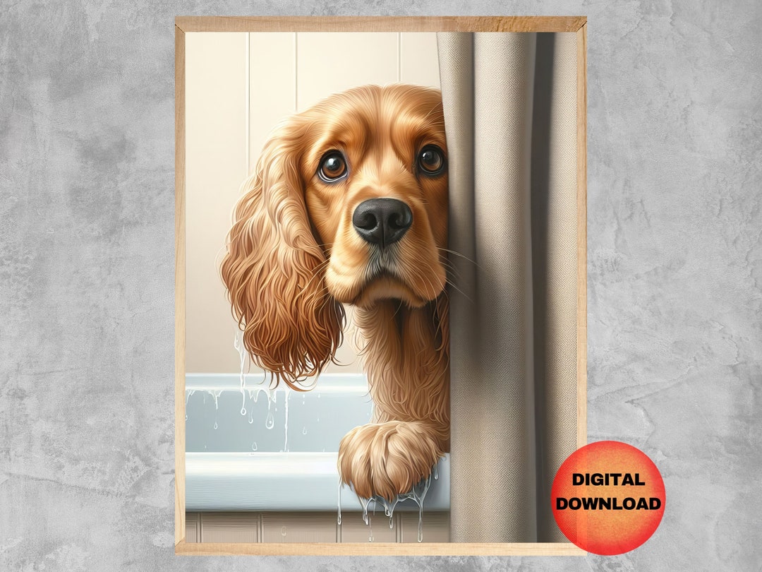 Cocker Spaniel Funny Bathroom Wall Art, Cocker Spaniel Bath Print, Kids ...