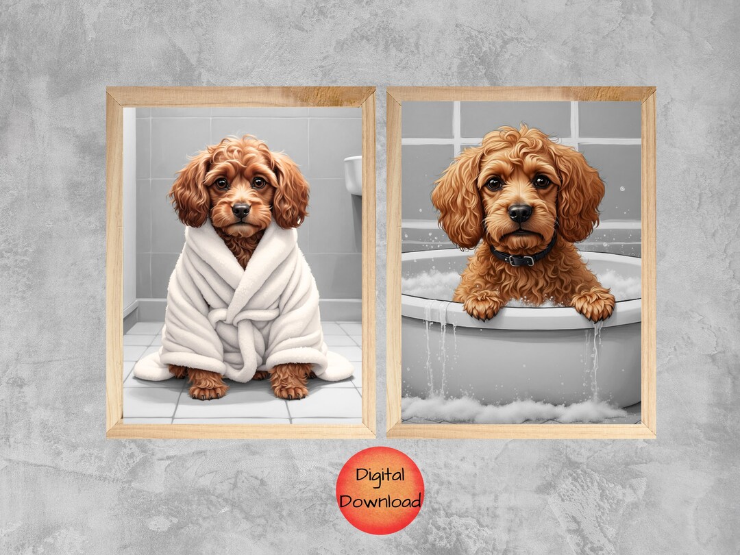 COCKAPOO Bathroom Wall Art, Funny Cockapoo in Bathtub Printable ...
