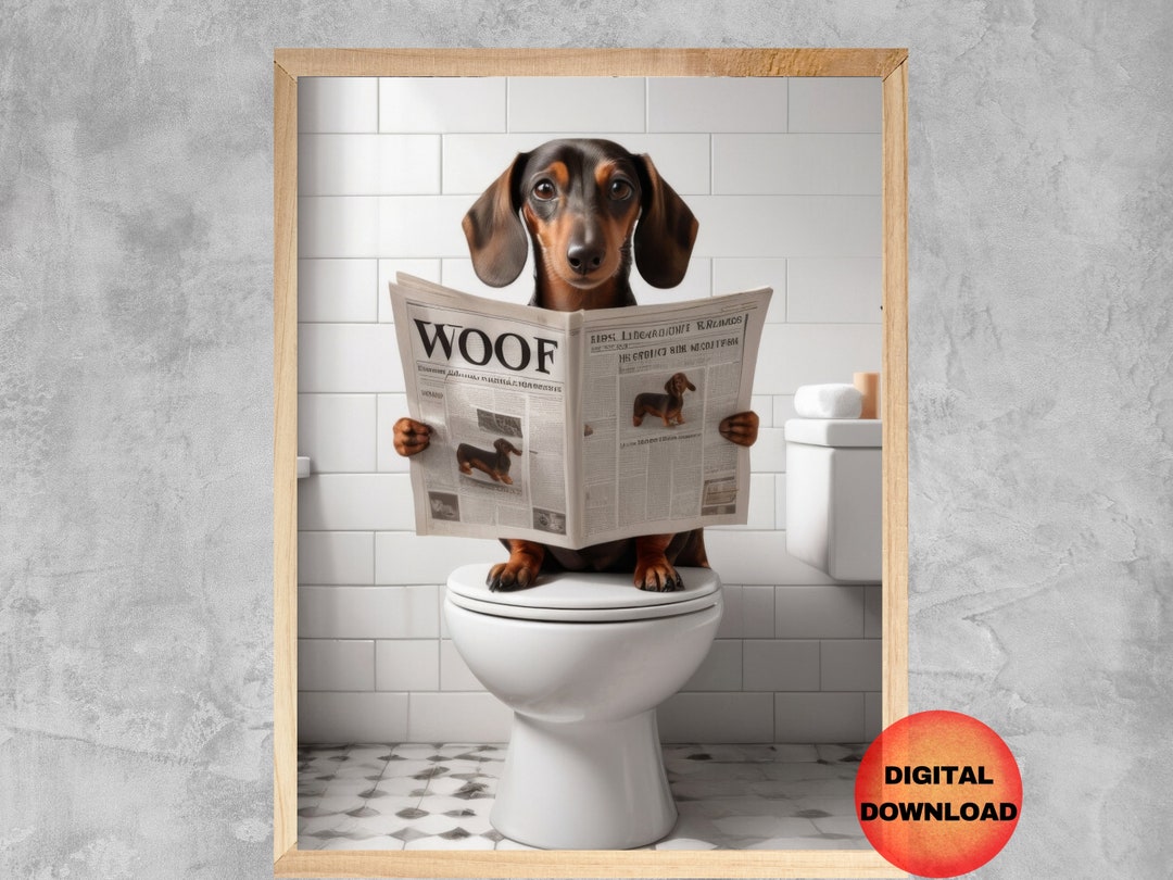 DACHSHUND Toilet Reading Newspaper Bathroom Wall Art, Wiener Dog Pet ...
