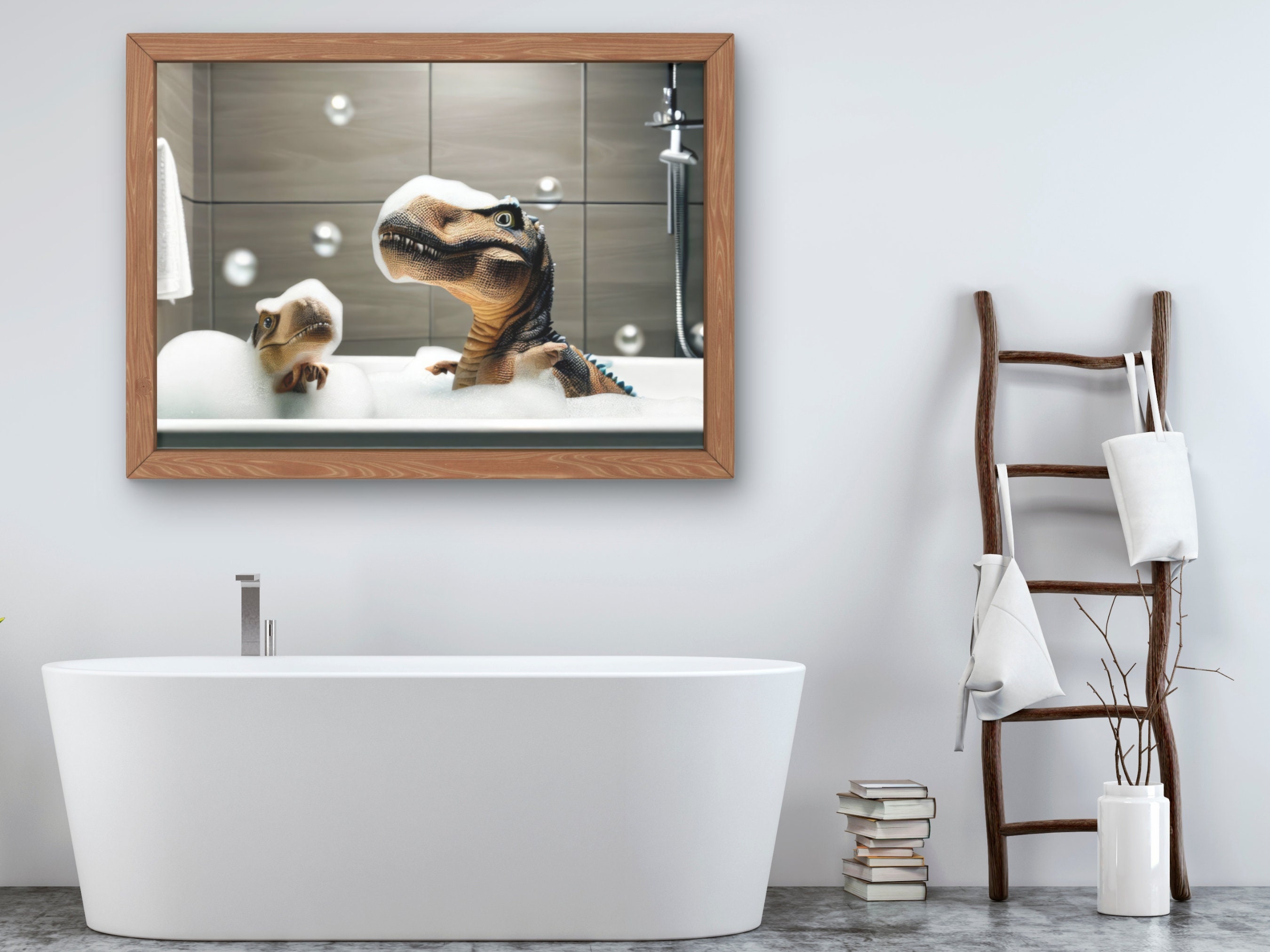 T-rex Bathroom Wall Art, Dinosaur in Bathtub Funny Picture, T Rex Mom ...