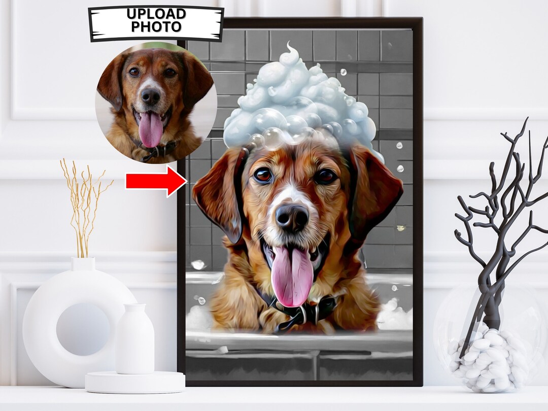 Custom Digital Dog Art Using Photo, Personalized Dog Bathroom Printable ...