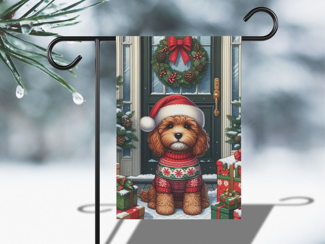 Cockapoo Christmas Yard Flag, Winter Holiday Cavapoo Garden Flag, Merry ...