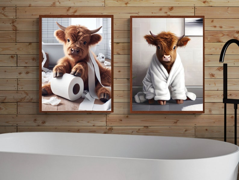 Funny Highland Cow Toilet Art, Scottish Cow Bathroom Prints, Whimsy ...
