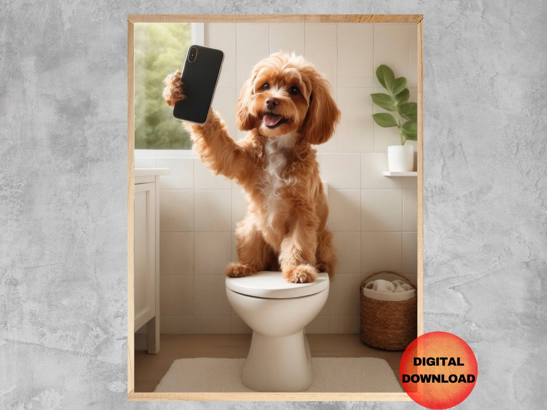Cavapoo Selfie Toilet Wall Art, Funny Cavapoo Mobile Phone Bathroom ...