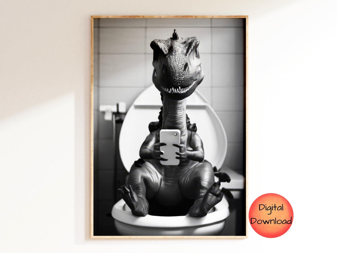 Quirky Dinosaur Bathroom Wall Art PRINTABLE, Funny DILOPHOSAURUS Dino ...
