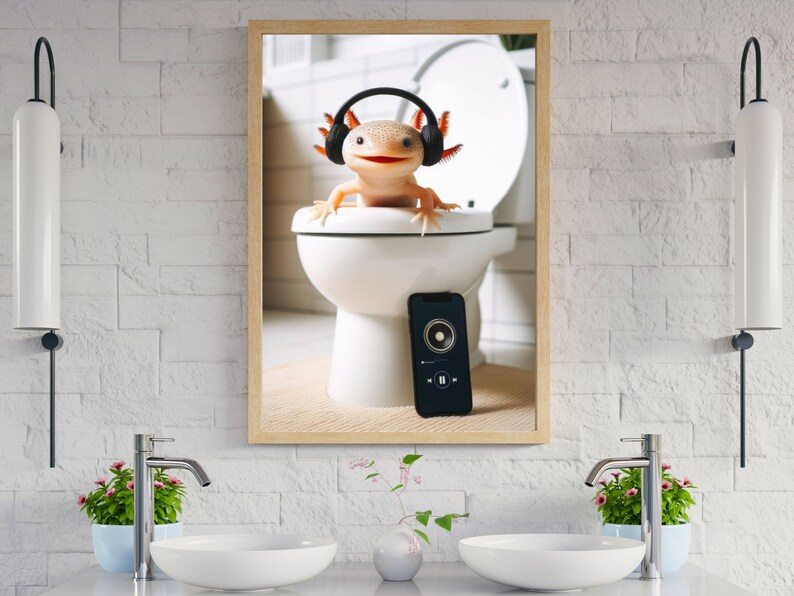 Axolotl Toilet Wall Art, Funny Axolotl on Toilet, Whimsical Gift for ...