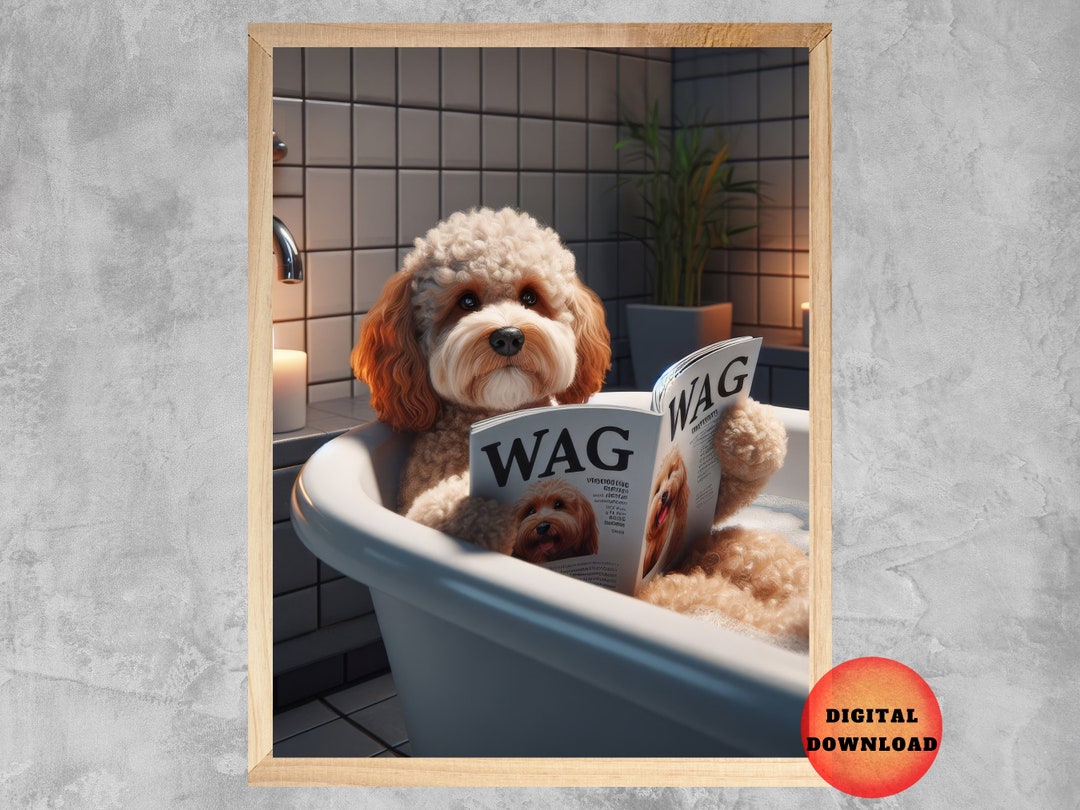 Cavapoo Funny Bathroom Wall Art, Dog in Bathtub Picture, Whimsical Pet ...