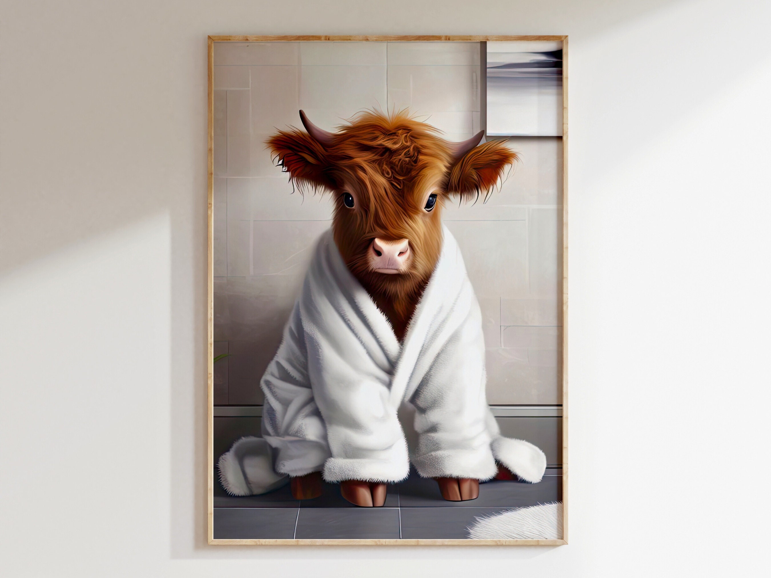 Highland Cow Bathroom Print, Cow in Shower, Cow Reading on Toilet ...