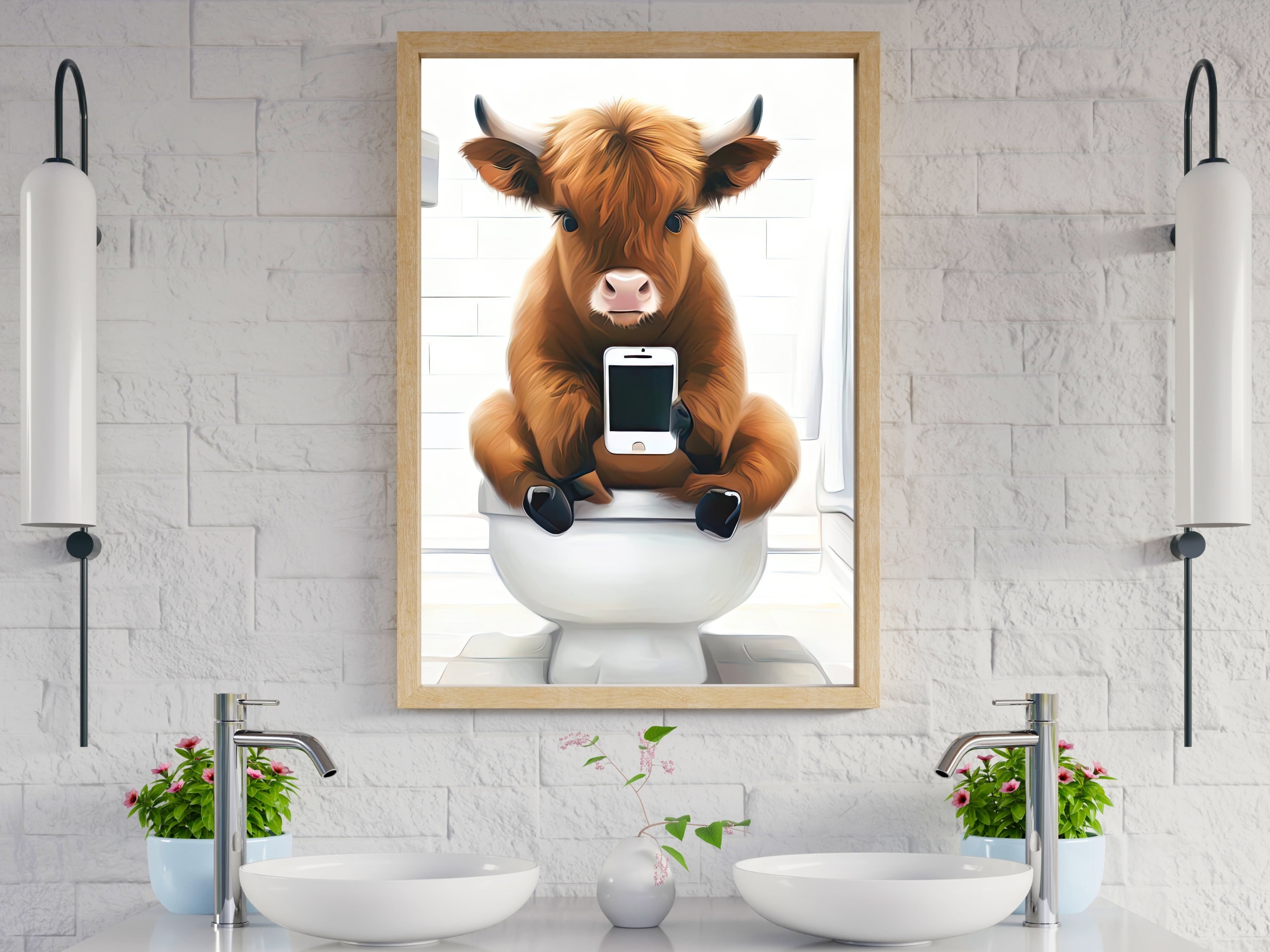 Highland Kuh auf Toilette mit Telefon lustige Badezimmer Wand - Etsy.de