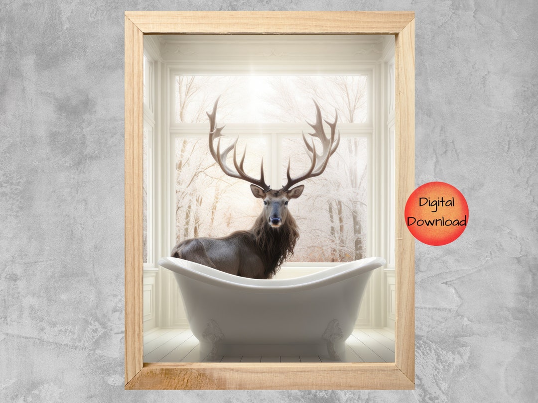 Rustic Elk Bathroom Wall Art, Wildlife Animal Bathroom Decor, Woodland ...