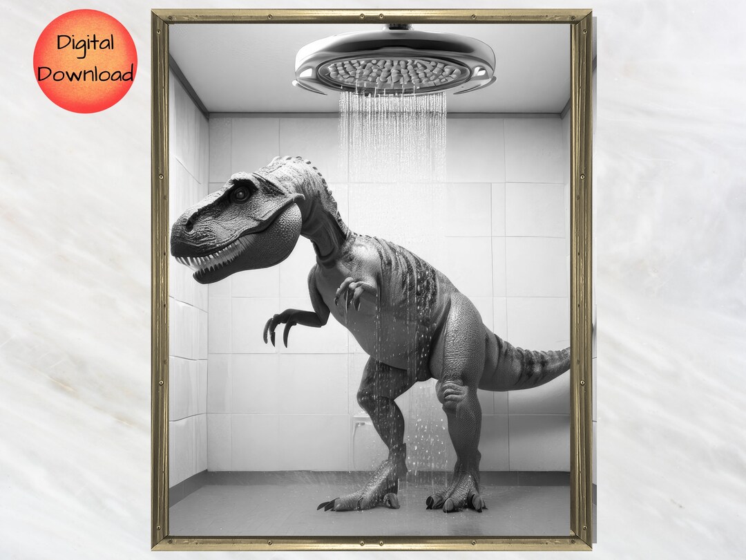 Funny T-rex Bathroom Wall Art, Dinosaur Theme Kids Room Print, Dino in ...