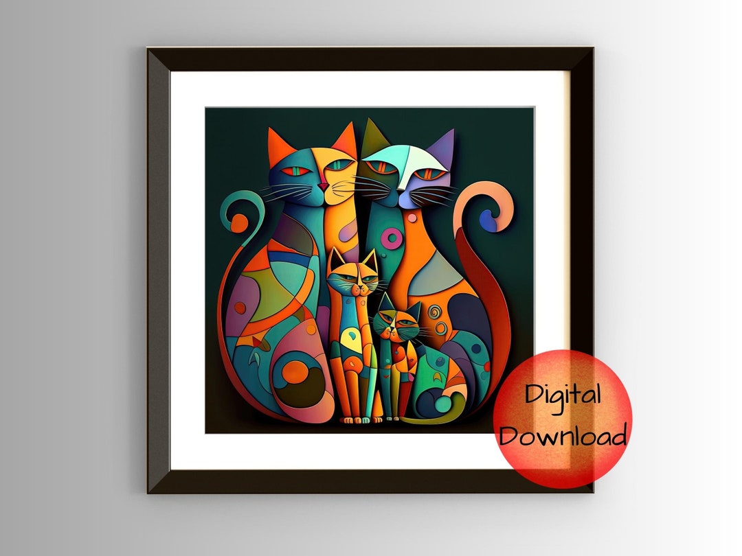 Picasso Cats DIGITAL DOWNLOAD Wall Print, Gift for Cat Lovers, Abstract ...
