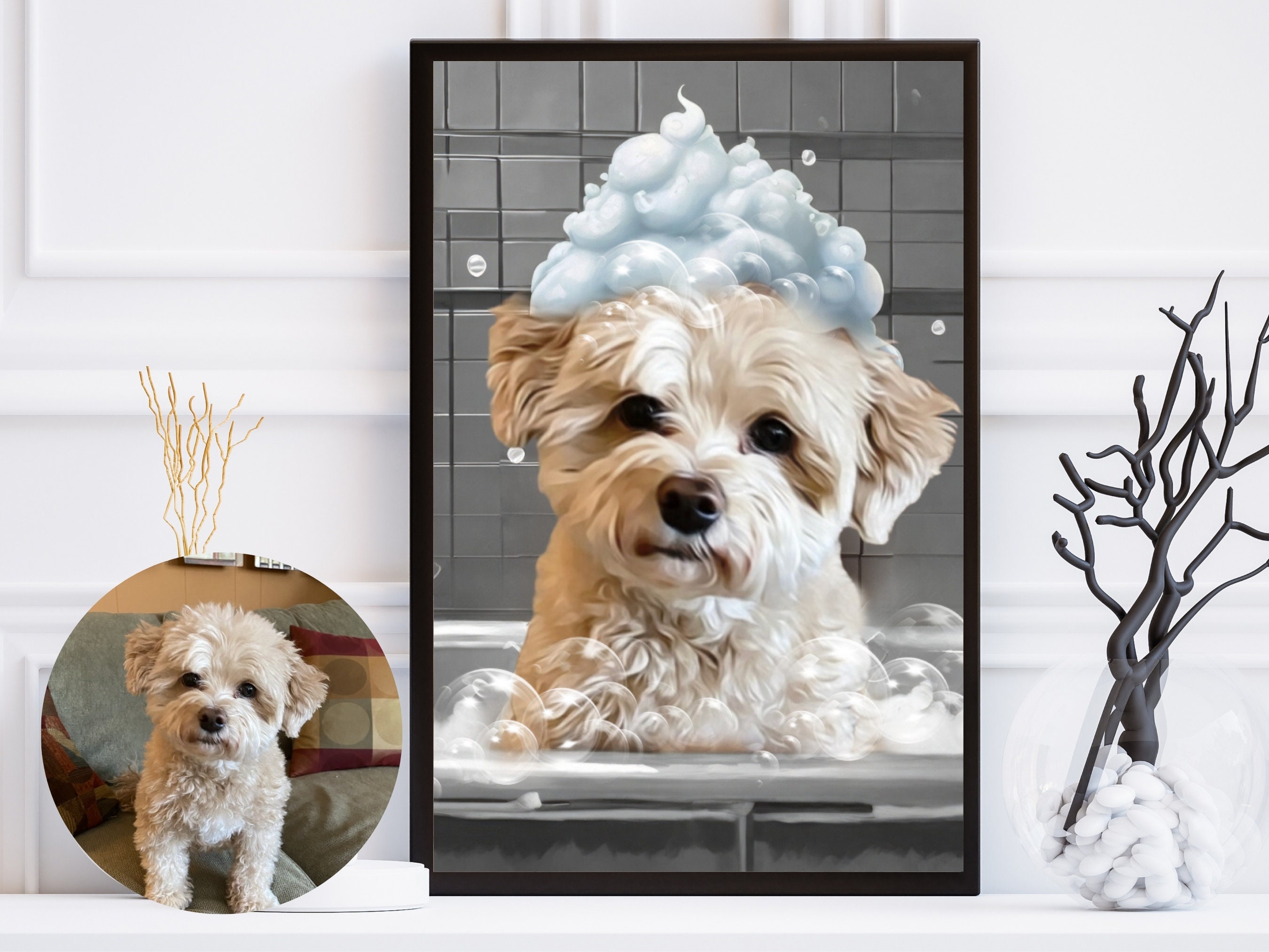Custom Digital Dog Art Using Photo, Personalized Dog Bathroom Printable ...