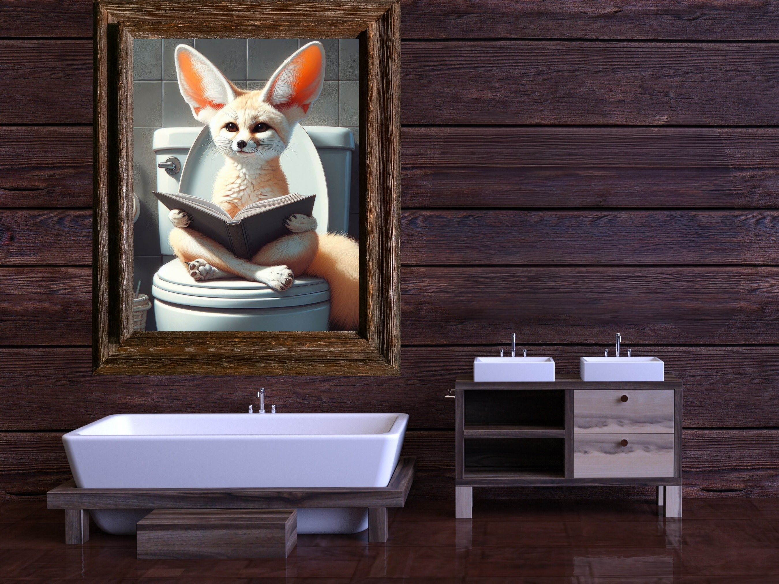Funny Fox Toilet Wall Art, Fennec Fox Reading Bathroom Print, Fox ...