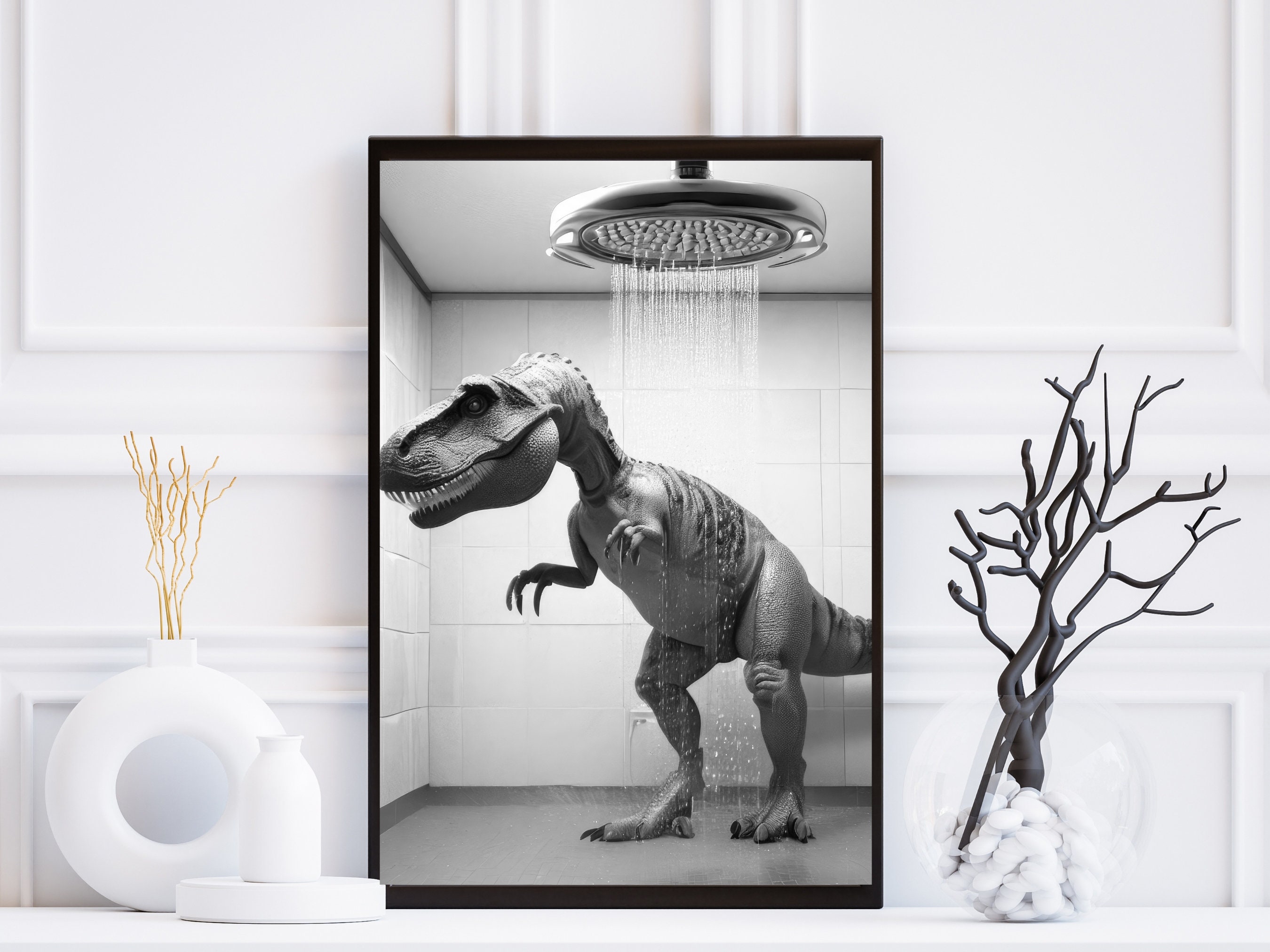 Funny T-rex Bathroom Wall Art, Dinosaur Theme Kids Room Print, Dino in ...