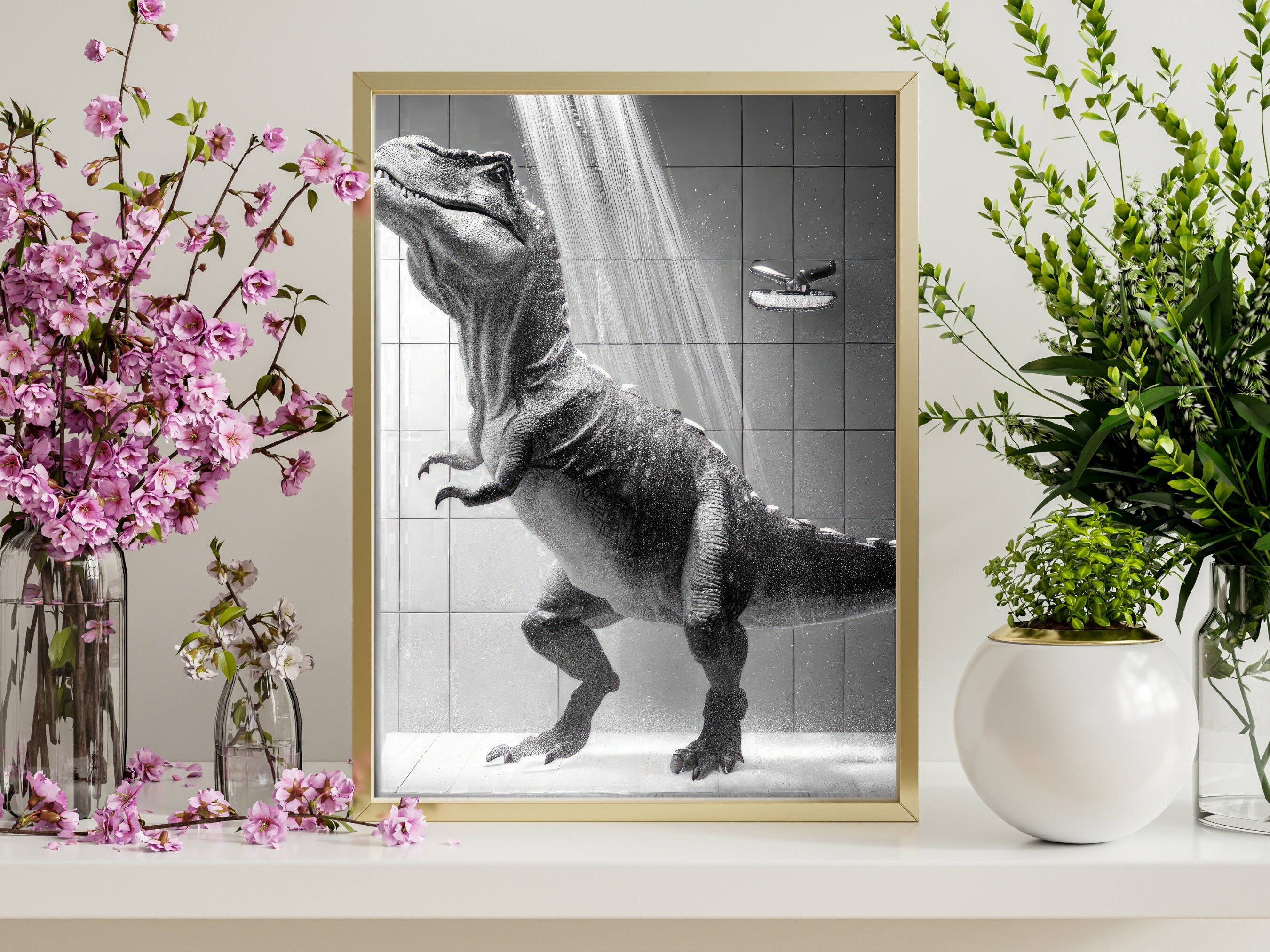T-rex Dinosaur Kids Bathroom Art Dino Shower Poster T Rex - Etsy