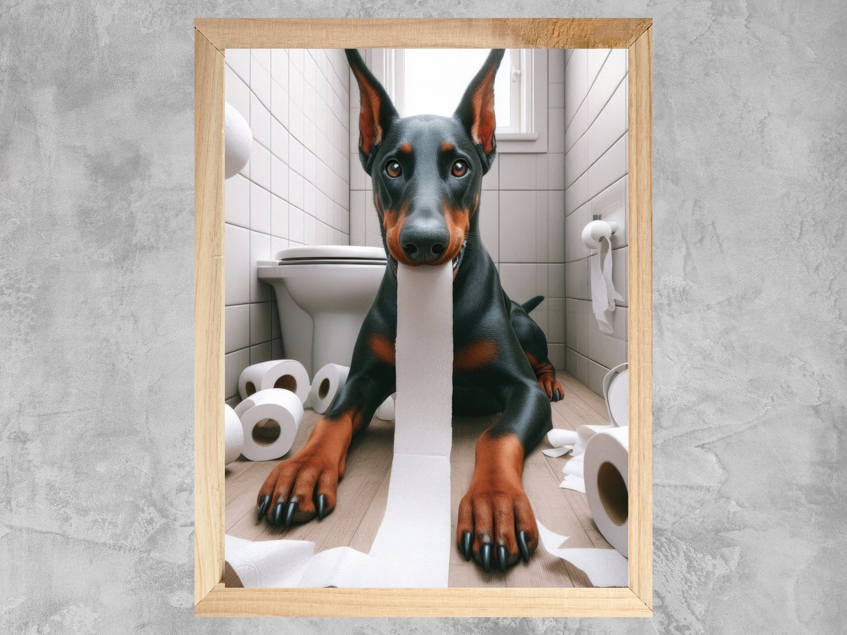 DOBERMAN Funny Animal Toilet Art, Doberman Pinscher Bathroom Set of 2 ...