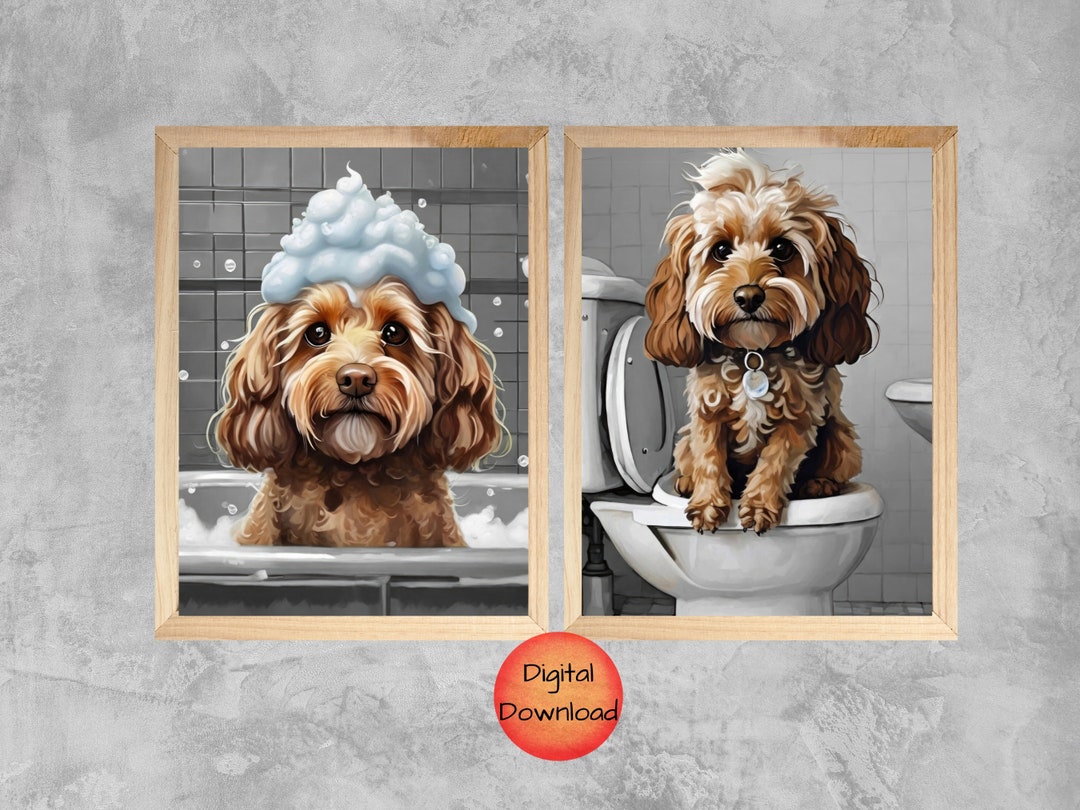 COCKAPOO Funny Bathroom Art Print, Cockapoo on Toilet, Cockapoo in Bath ...