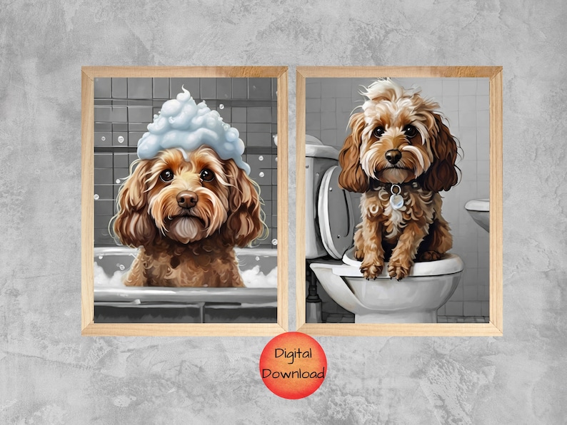 COCKAPOO Funny Bathroom Art Print, Cockapoo on Toilet, Cockapoo in Bath ...