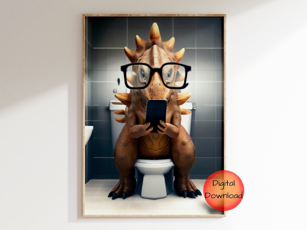 Stegosaurus Dinosaur Sitting on Toilet With Phone, DIGITAL DOWNLOAD ...