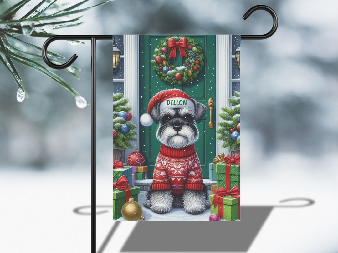 Schnauzer Christmas Holiday Yard Flag, Winter Mini Schnauzer Garden ...