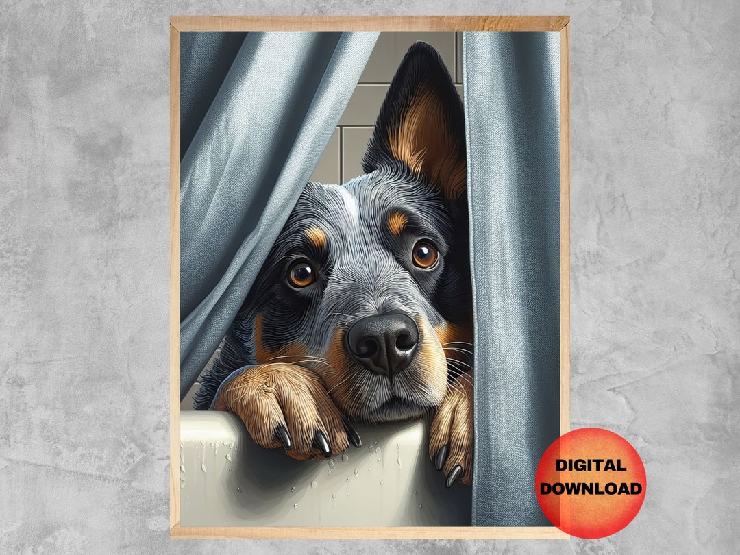 Funny Blue Heeler Bathtub Wall Art, Australian Cattle Dog Bathroom ...