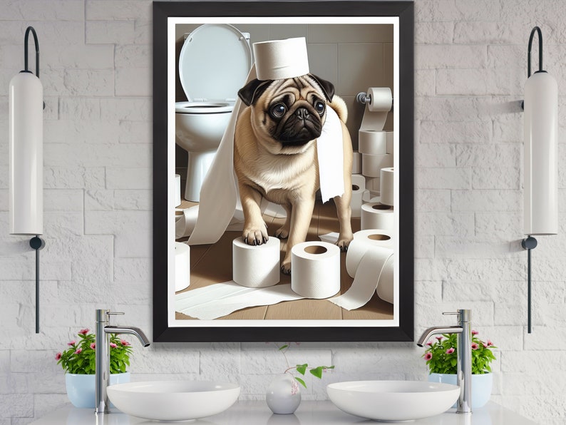 PUG Funny Bathroom Wall Art, Pug Toilet Art, Kids Bathroom Dog Poster ...