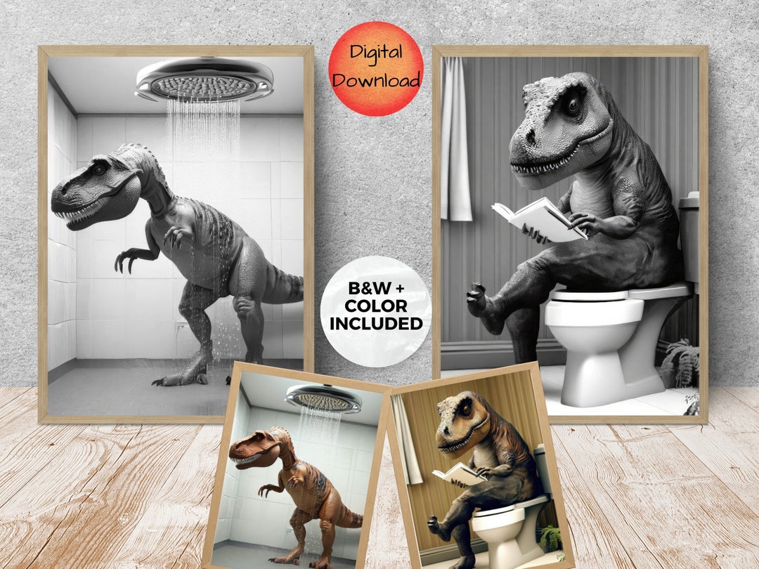 Kids Dinosaur Bathroom Toilet Art, T-rex Dino Toilet Print, Dinosaur ...