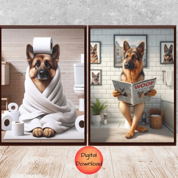 German Shepherd Funny Bathroom Wall Art - Etsy