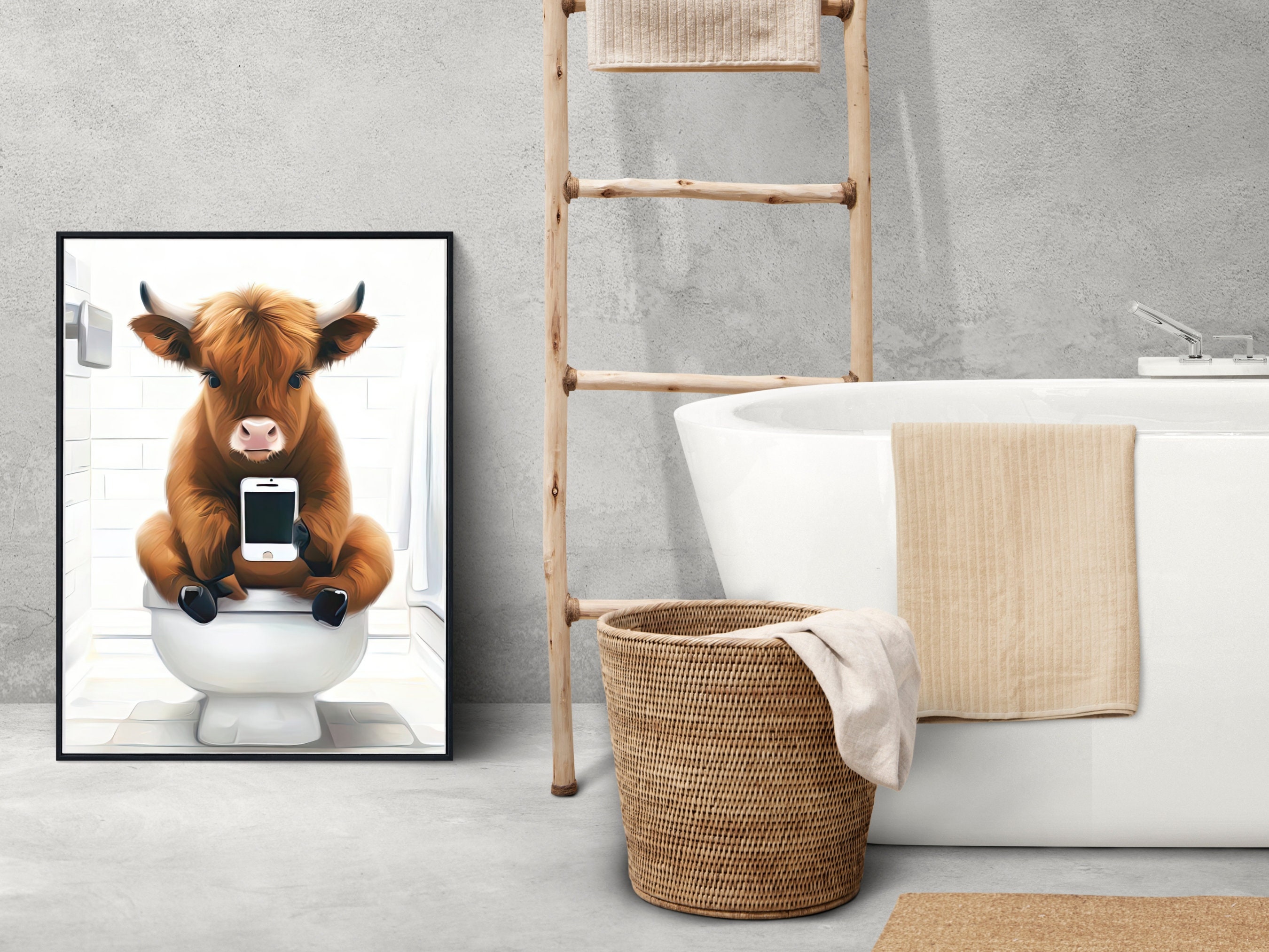 Highland Kuh auf Toilette mit Telefon lustige Badezimmer Wand - Etsy.de