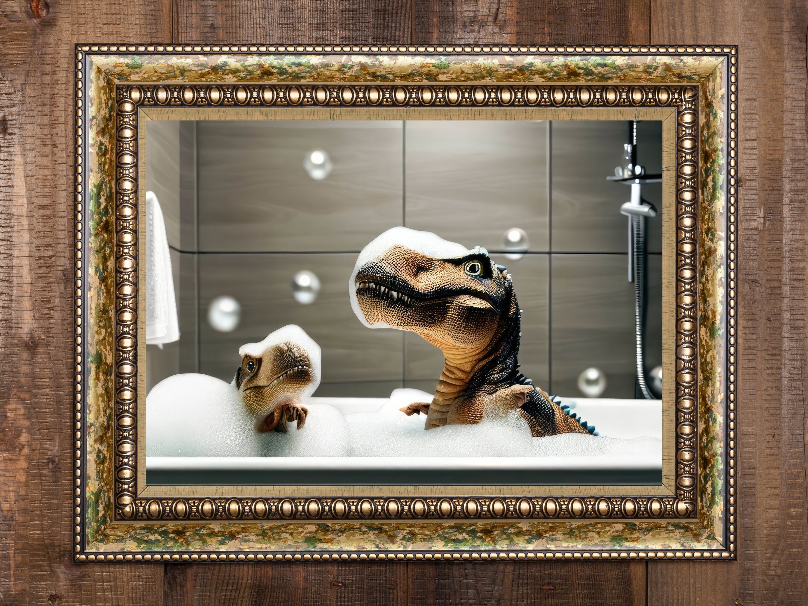 T-rex Bathroom Wall Art, Dinosaur in Bathtub Funny Picture, T Rex Mom ...