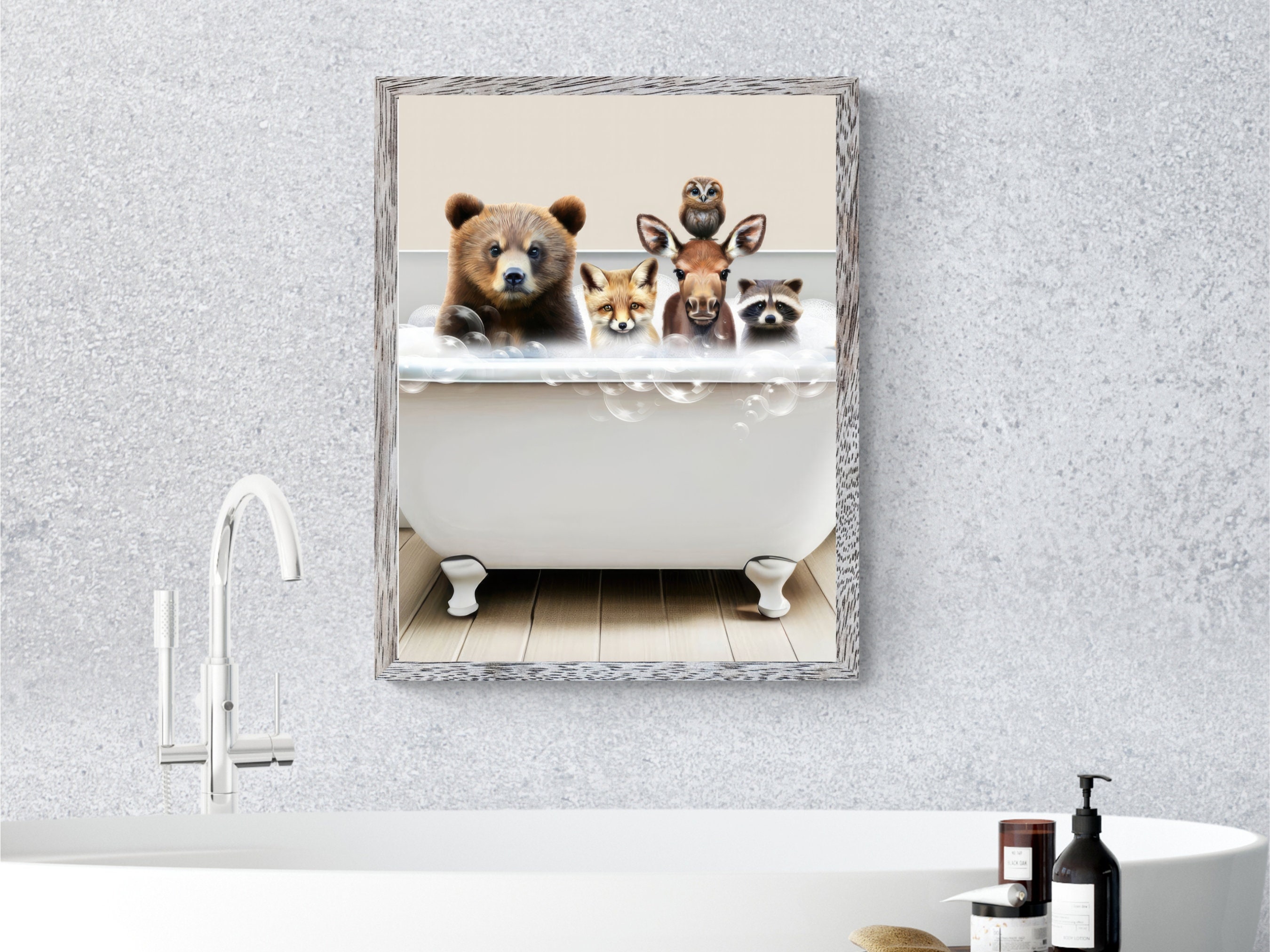 Woodland Animals Bathroom Wall Art Quirky Kids Bathtub Art - Etsy
