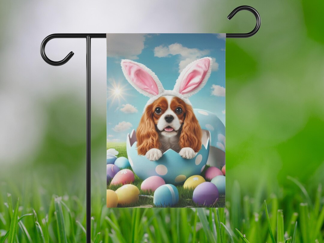 King Charles Cavalier Easter Garden Flag, Dog Bunny Yard Sign, Hello ...