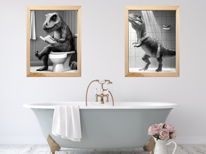 T-rex Dinosaur Kids Bathroom Art Dino Shower Poster T Rex - Etsy