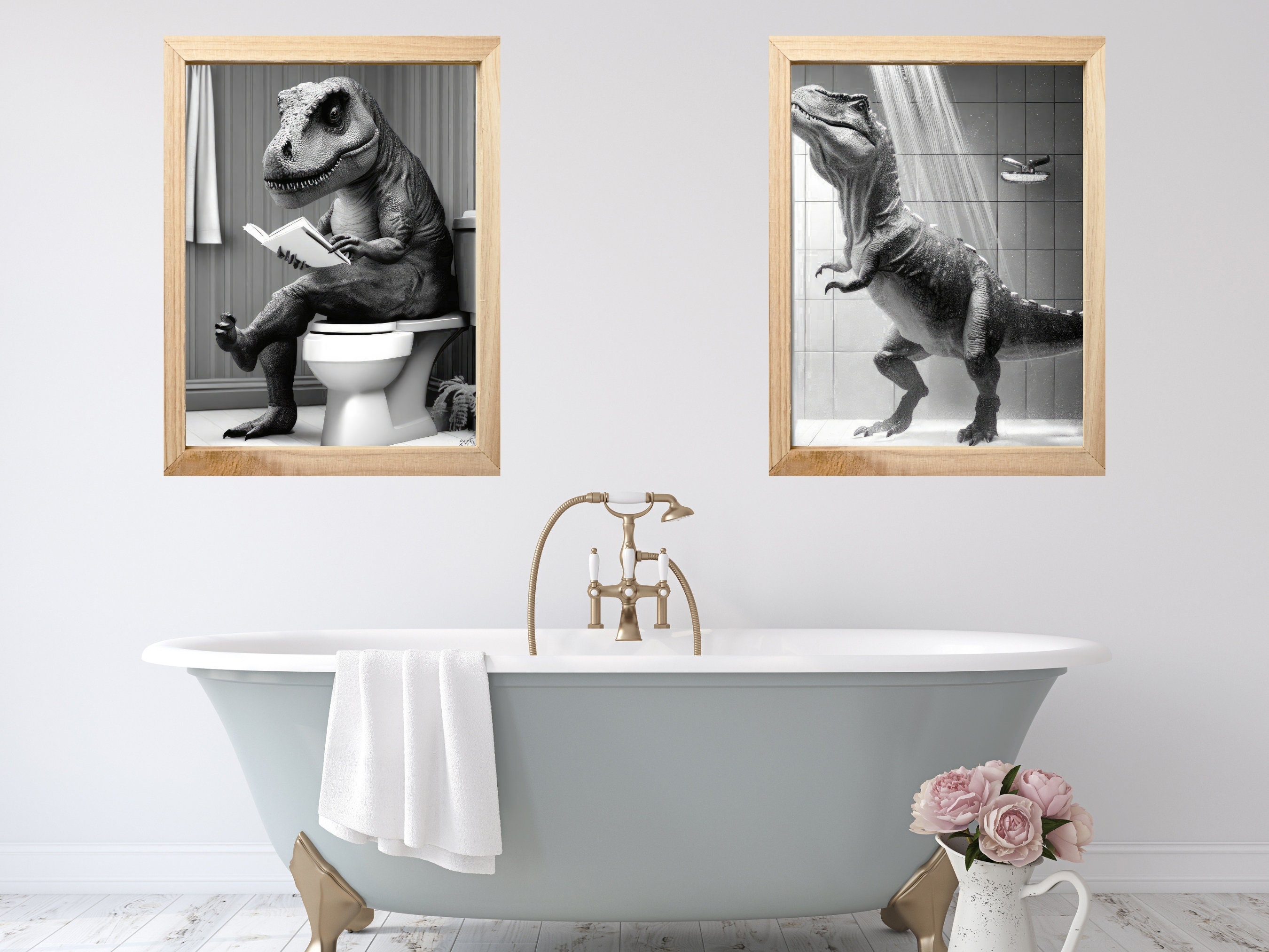 T-rex Dinosaur Kids Bathroom Art Dino Shower Poster T Rex - Etsy