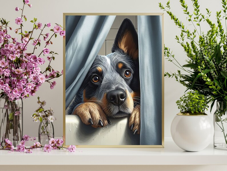 Funny Blue Heeler Bathtub Wall Art, Australian Cattle Dog Bathroom ...