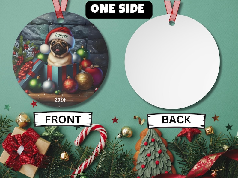 Personalized PUG Christmas Ornament, Custom Name Pug Tree Ornament, Pug ...