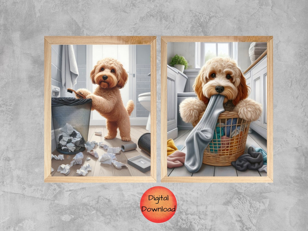 Cockapoo Funny Bathroom Wall Art, Cavapoo Pet Bathroom Print, Whimsical ...
