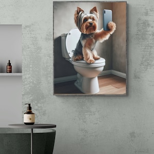Yorkie Selfie Toilet Print, Funny Dog Mobile Phone Poster, Dog Bathroom ...