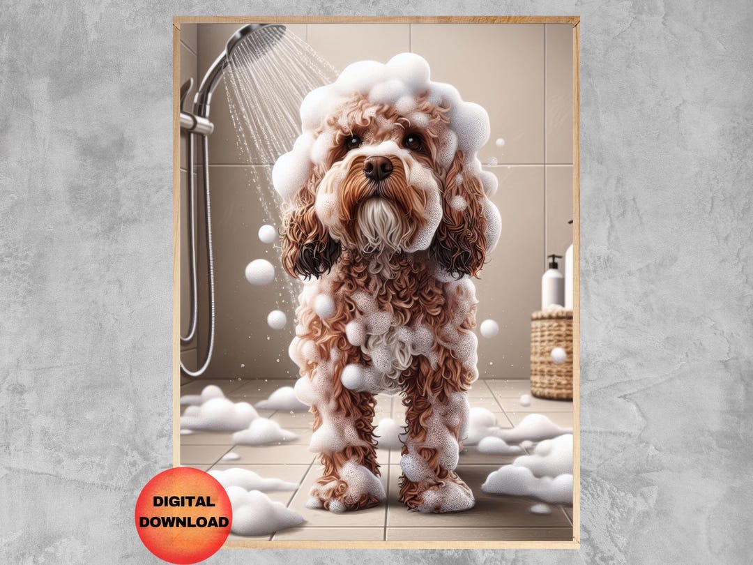 Cavapoo Bathroom Wall Art, Funny Cavapoo Taking A Shower Poster, Cavapoo Dog Owner Mom Dad Gift ...