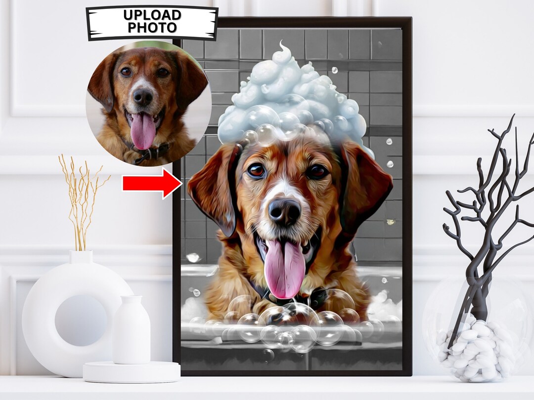 Custom Digital Dog Art Using Photo, Personalized Dog Bathroom Printable ...