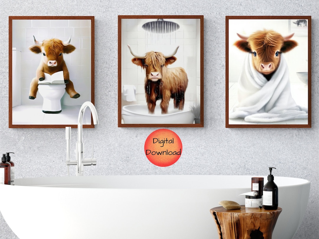 Highland Cow Funny Bathroom Wall Art, Quirky Farm Animal Humor ...
