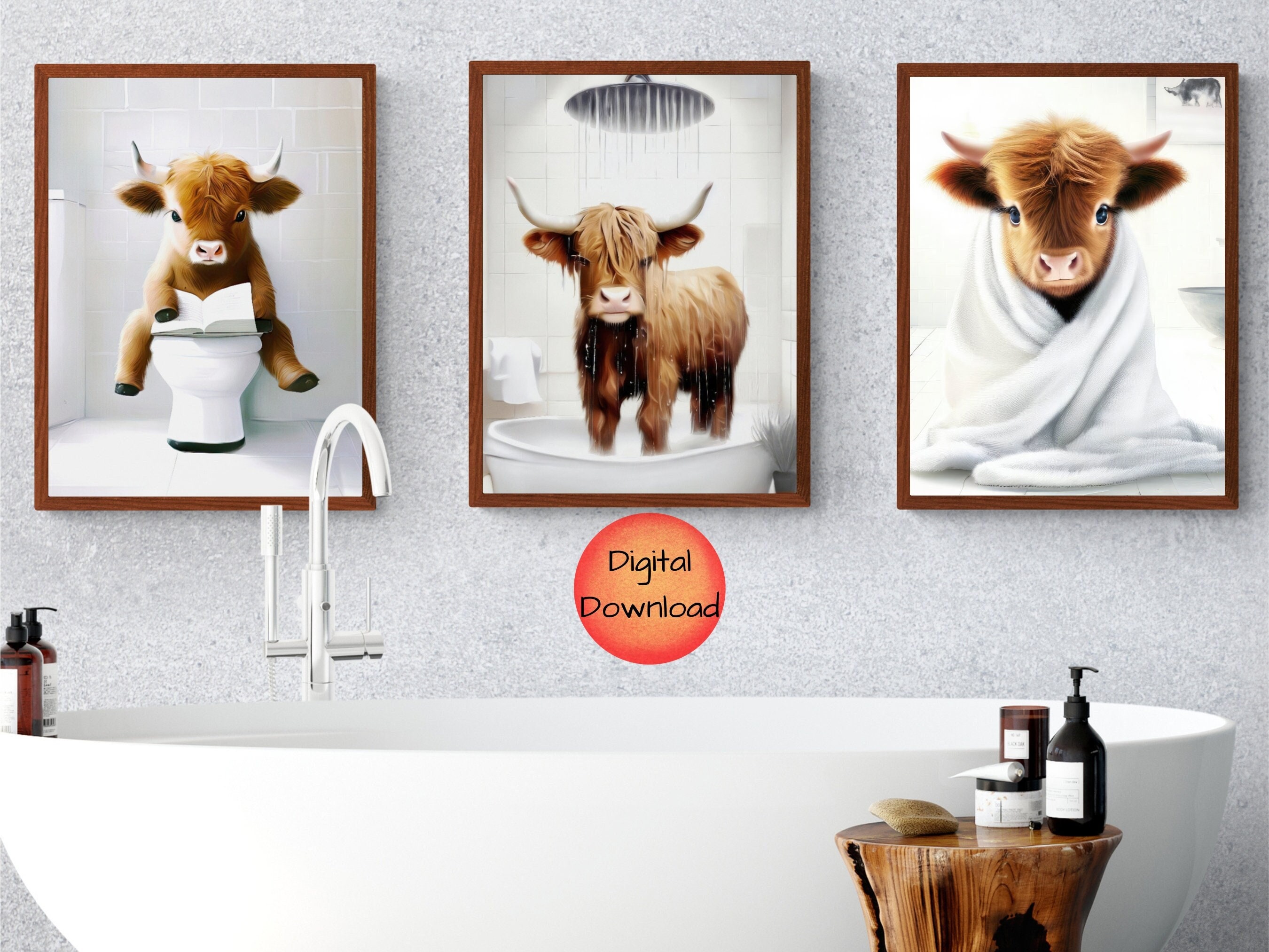 Highland Cow Funny Bathroom Wall Art, Quirky Farm Animal Humor ...